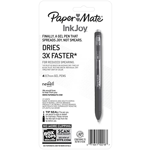 Paper Mate InkJoy Gel Pens, Medium Point, Black, 4 Count