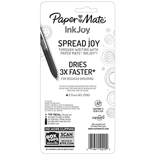 Paper Mate 1956277 InkJoy Gel Pens, Medium Point, Assorted Colors, 4 Count