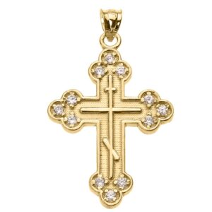 religious jewelry 10k yellow gold cz eastern orthodox cross pendant