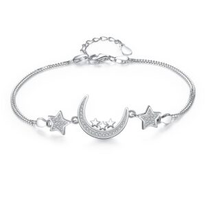 ever faith 925 sterling silver cz bling moon and stars bracelet double chain clear