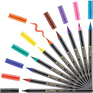 edding 1340 brush pen - set of 10 - colorful, bright, delicate colors - flexible brush nib - felt-nib pen for painting, writing and drawing - bullet journals, hand lettering, mandalas, calligraphy