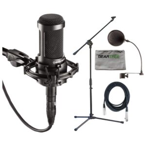 audio-technica at2035 condenser mic + pop filter + mic stand + xlr cable