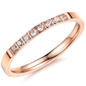 fashion month women 2mm luxury titanium stainless steel cubic zirconia cz inlay rose gold ring wedding engagement band size 4