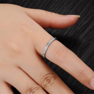 Fashion Month Women 2mm Titanium Stainless Steel Cubic Zirconia CZ Inlay White Gold Ring Wedding Engagement Silver Band Size 8