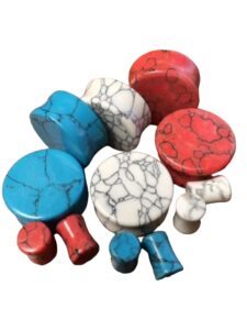 lobal domination all 3 pair blue & red turquoise, white howlite stone plugs gauges (3/4" (19mm))