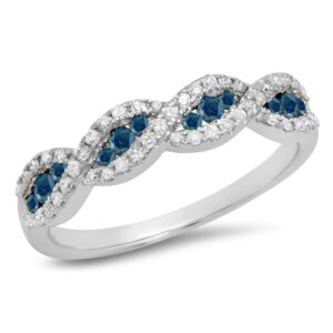 dazzlingrock collection 0.35 cttw blue & white diamond ladies wedding band in 10k white gold, size 9