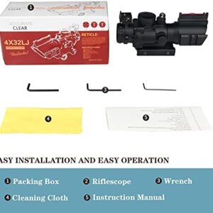 Beileshi Optics Rifle Scope, 4x32 Tactical Rifle scopes with Red Illuminated Reticle, and Glass Etched Reticle 4X Magnification with 20mm Mounts Rail, Suitable for Short Distance Combat