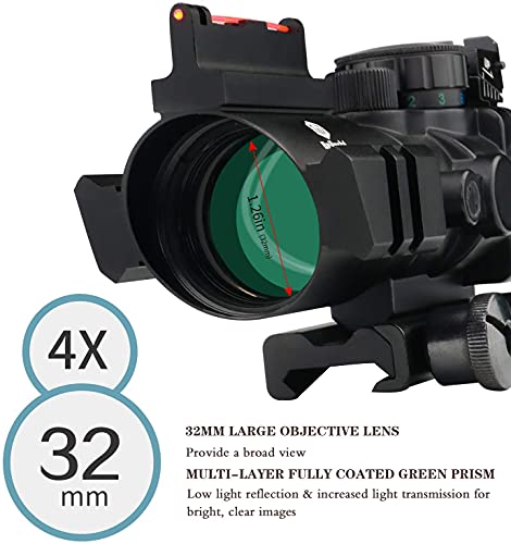 Beileshi Optics Rifle Scope, 4x32 Tactical Rifle scopes with Red Illuminated Reticle, and Glass Etched Reticle 4X Magnification with 20mm Mounts Rail, Suitable for Short Distance Combat