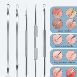 TAYTHI Blackhead Remover Tool, Pimple Popper Tool Kit, Blackhead Extractor Tool for Face, Extractor Tool for Comedone Zit Acne Whitehead Blemish, Stainless Steel Extraction Tools