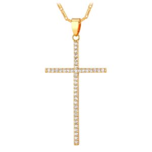 u7 women chain 18k gold plated cz simple classic cross pendant necklace