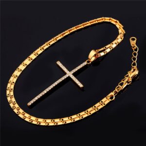 U7 Women Chain 18K Gold Plated CZ Simple Classic Cross Pendant Necklace