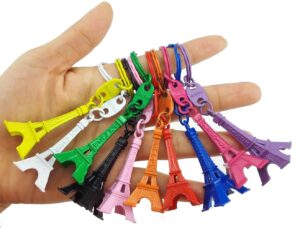 yueton pack of 10 retro mini colorful retro eiffel tower model key holder metal split key ring keyring