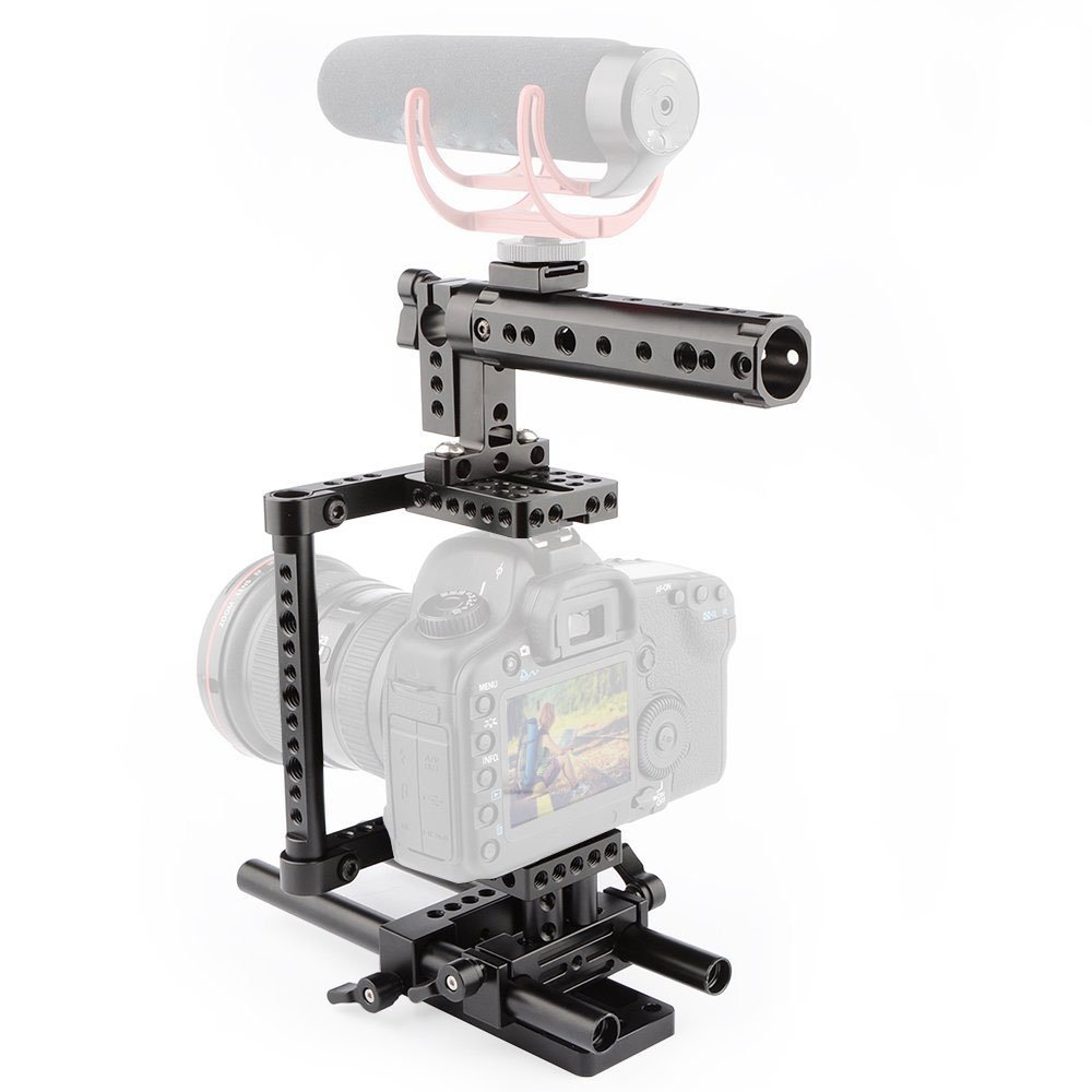 CAMVATE Camera Cage Rig Top Handle Tripod Mount Plate Compatible for Sony Panasonnic(Black) - 1136