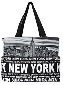 robin ruth new york skyline canvas tote shoulder bag, black, one size