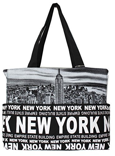 Robin Ruth New York Skyline Canvas Tote Shoulder Bag, Black, One Size