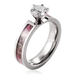 shardon women's 5mm titanium pink tree camouflage engagement ring with prong setting brilliant white cz stone size 9