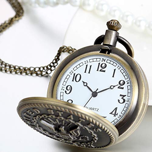 JewelryWe Bronze Retro Pocket Watch United States Navy Engraved Men's Quartz Pocket Watch for Christmas