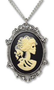 real metal gothic lolita skull cameo in pewter frame pendant necklace