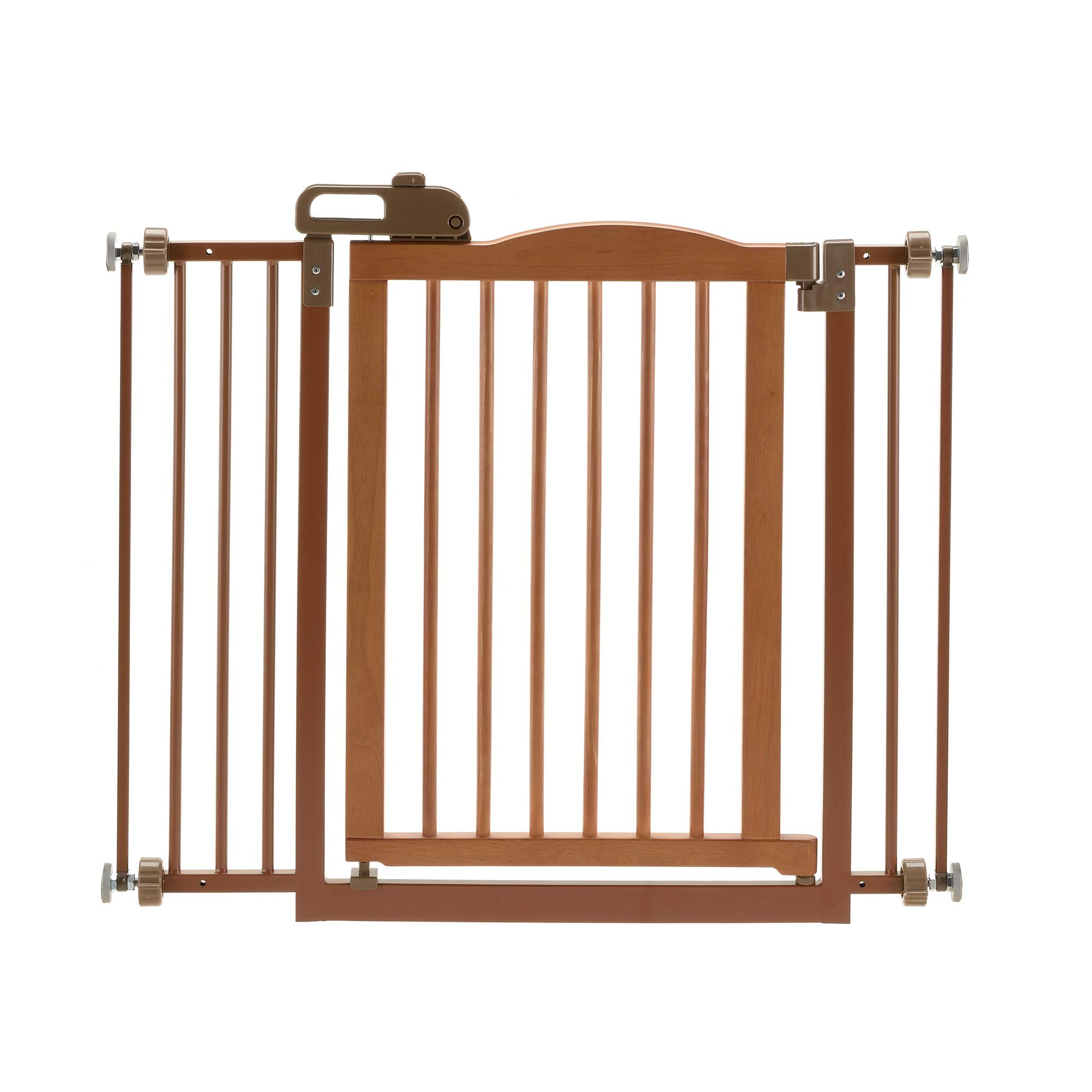 Richell One-Touch Pet Gate II, Brown, Fits Openings from 32.1-36.4" and 30.5" H, Dog Wood gate, Autumn Matte