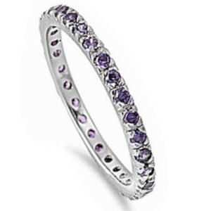 oxford diamond co simulated amethyst cubic zirconia eternity anniversary band .925 sterling silver size 11