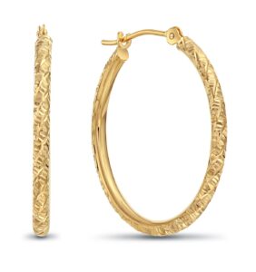 14k gold hand engraved diamond-cut round hoop earrings -1'' diameter (yellow-gold)…