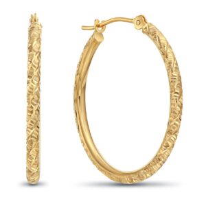 14k Gold Hand Engraved Diamond-cut Round Hoop Earrings -1'' Diameter (yellow-gold)…