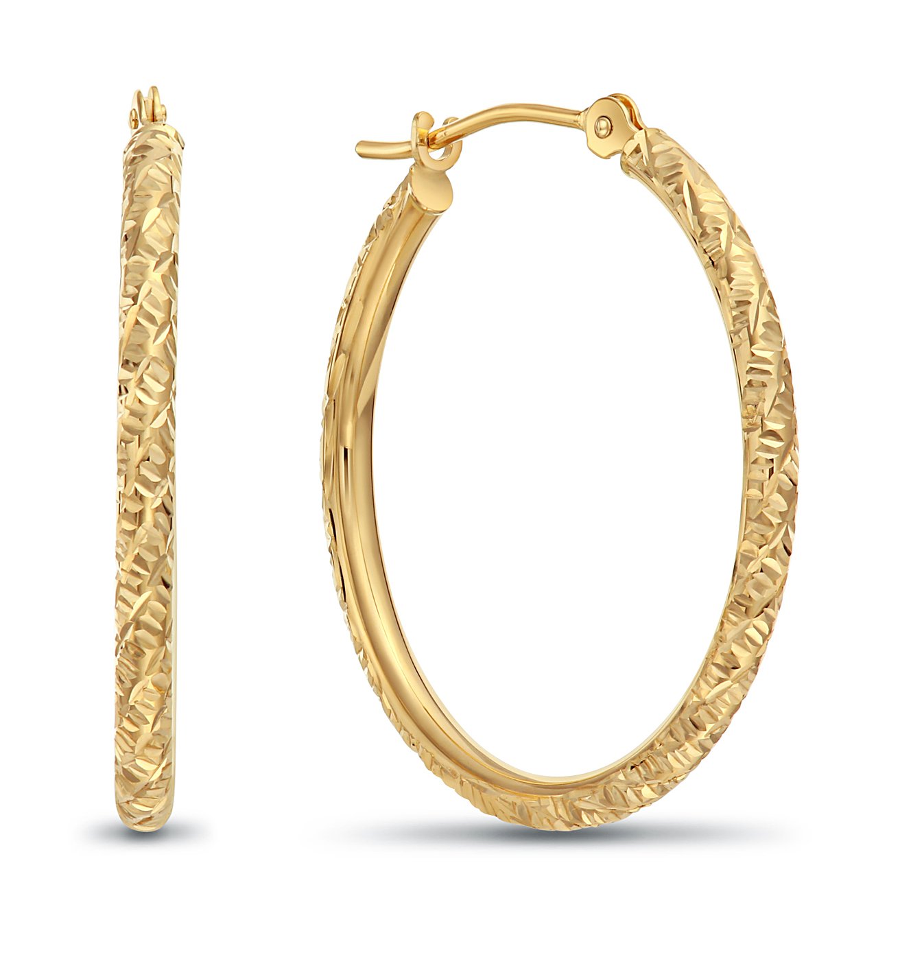 14k Gold Hand Engraved Diamond-cut Round Hoop Earrings -1'' Diameter (yellow-gold)…