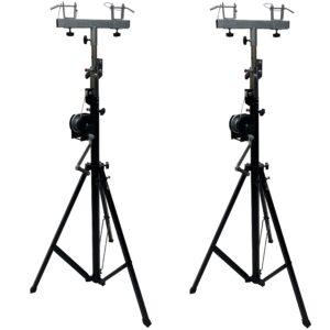 Two (2) xTRUSS 14FT LIGHTING CRANK STANDS UNIVERSAL T ADAPTER HEAVY DUTY DJ PA CLUB