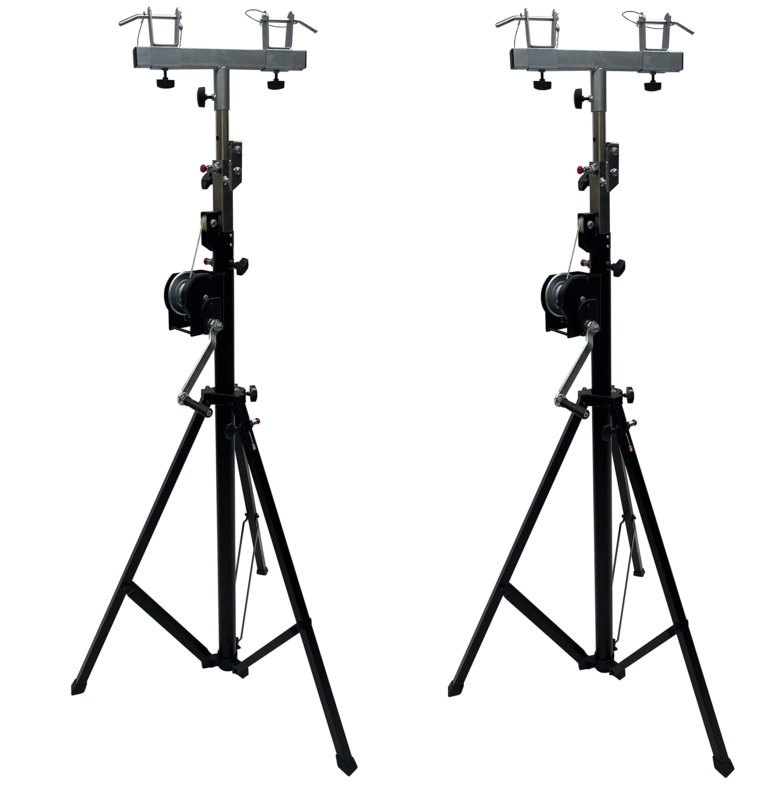 Two (2) xTRUSS 14FT LIGHTING CRANK STANDS UNIVERSAL T ADAPTER HEAVY DUTY DJ PA CLUB