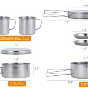 BeGrit Backpacking Camping Cookware Mini Picnic Camping Cooking Mess Kit with Pot and Pan Set for Hiking 8pcs Set