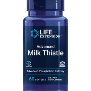 Life Extension Advanced Milk Thistle, silymarin, silybin, phospholipids, promotes healthy liver function, gluten-free, non-GMO, 60 softgels