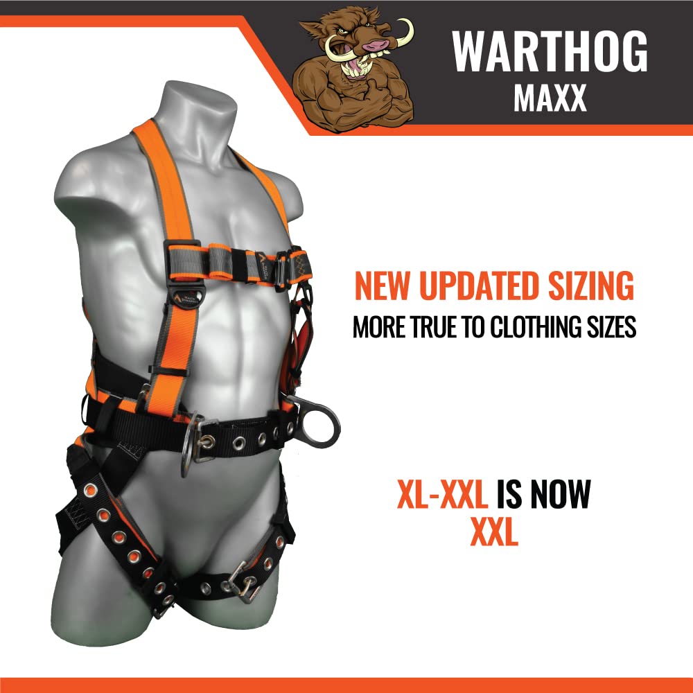 Malta Dynamics Warthog MAXX Side D-Ring Fall Protection Safety Harness with Removable Safety Belt, Full Body Harness for Construction, Safety and Protection - OSHA/ANSI Compliant, (L-XL)