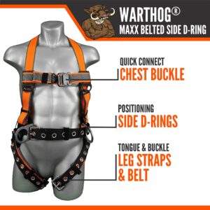 Malta Dynamics Warthog MAXX Side D-Ring Fall Protection Safety Harness with Removable Safety Belt, Full Body Harness for Construction, Safety and Protection - OSHA/ANSI Compliant, (L-XL)