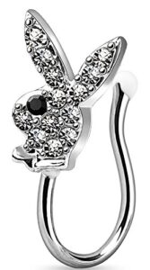 nose clip clip on non piercing nose ring cz paved licensed playboy bunny