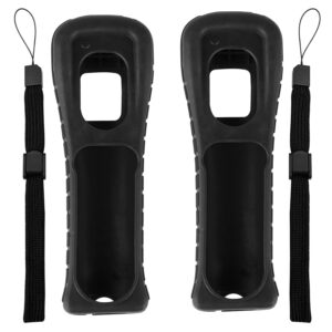 jadebones 2x black silicone skin case cover with wrist strap for wii remote controller