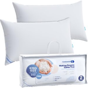 firm goose down pillow 2 pack king size 36 ounce 20x36 inch rds certified fine cotton shell - made in usa - firm white down pillow