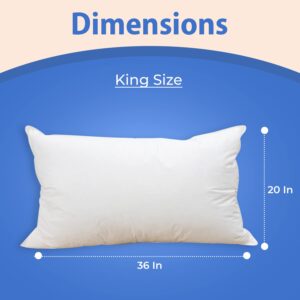 Firm Goose Down Pillow 2 Pack King Size 36 Ounce 20x36 Inch RDS Certified Fine Cotton Shell - Made in USA - Firm White Down Pillow