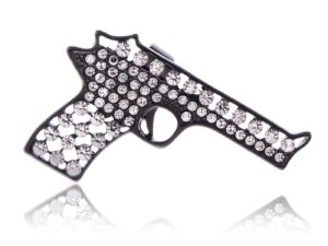 alilang adjustable clear crystal colored rhinestones cutout gun pistol ring (silver)