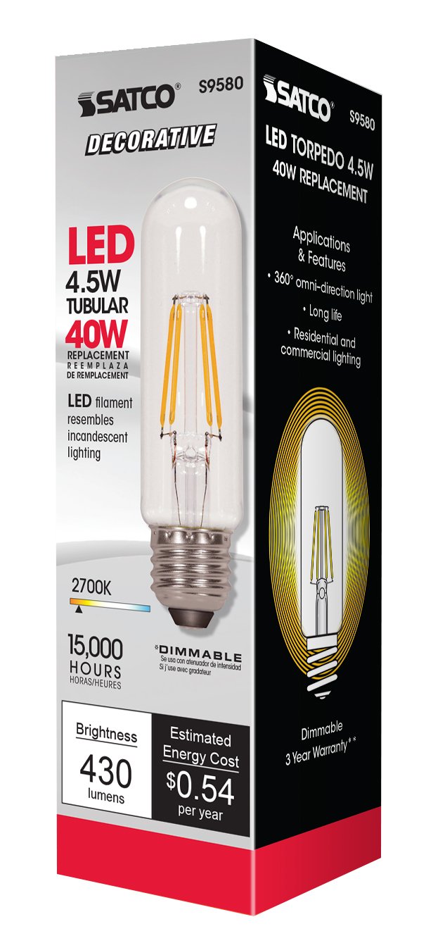 Satco S9580 Medium Bulb in Light Finish, 5.00 inches, 1 Count (Pack of 1), Specialty T10-Shape