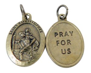 religious gifts bronze tone patron of travel saint christopher pray for us medal, 1 inch