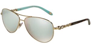 tiffany model: tf3049b - 609164 pale gold frame w/dark brown mirror white lens 58-12-140