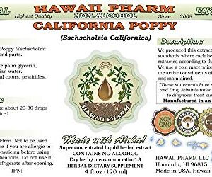 HawaiiPharm California Poppy Alcohol-Free Liquid Extract, Nervous System Calming and Support. Glycerite 2 fl.oz