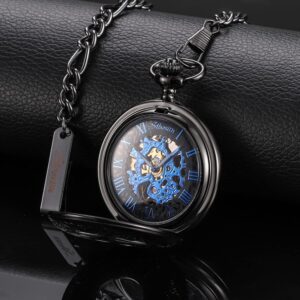 SIBOSUN Pocket Watch Men's Pocket Watches Mechanical Pocket Watch with Chain Roman Numerals Dial Skeleton Men Women - Gifts for Dad, Grandpa, Husband, Boyfriend