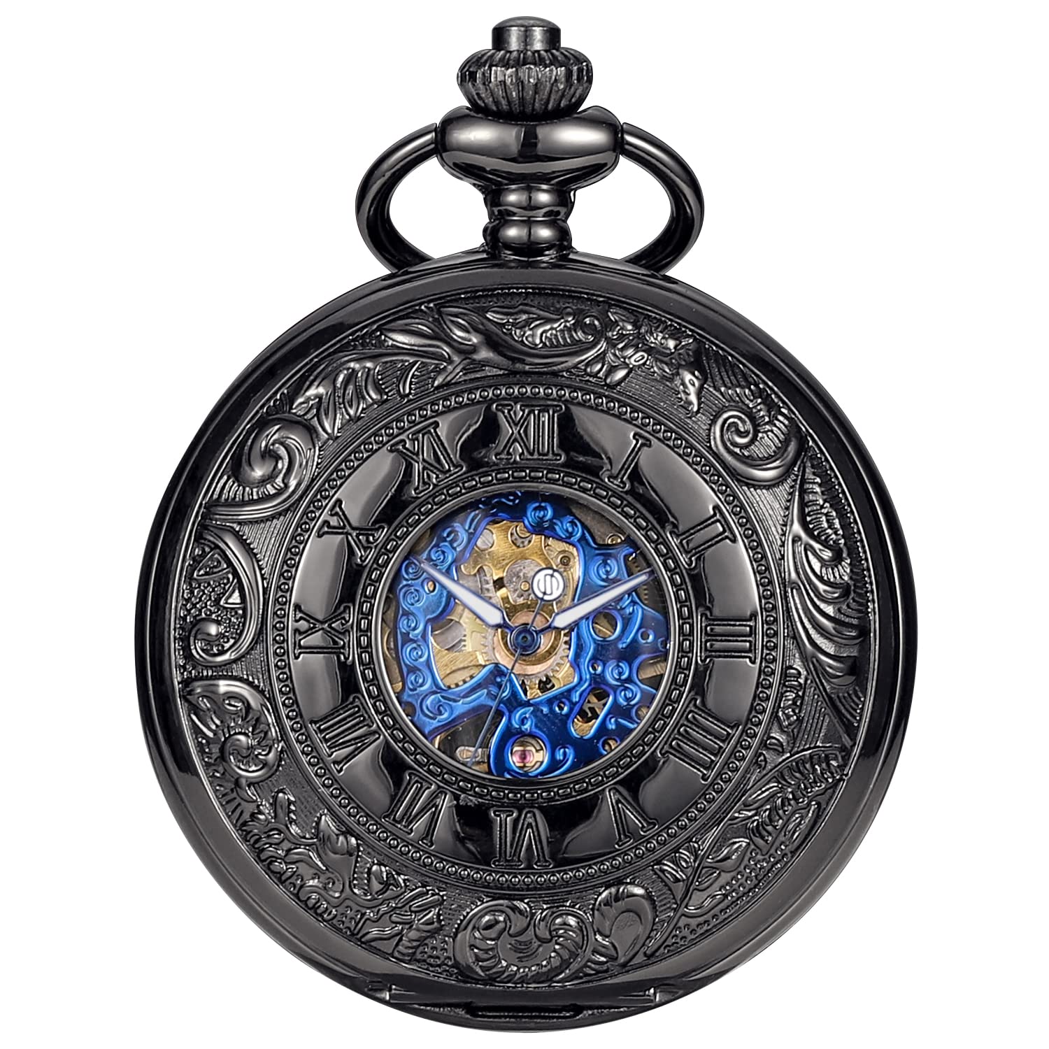 SIBOSUN Pocket Watch Men's Pocket Watches Mechanical Pocket Watch with Chain Roman Numerals Dial Skeleton Men Women - Gifts for Dad, Grandpa, Husband, Boyfriend