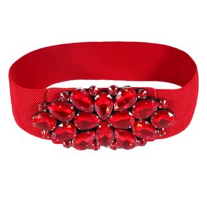 dorchid women rhinestone belt crystal elastic waist floral cummerbund for dress red