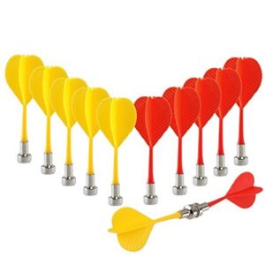 yalis magnetic darts 12 packs, replacement dart for magnet dartboard, safety plastic darts for target game, red and yellow