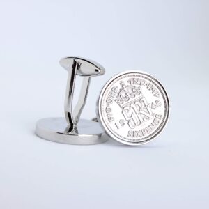 Worldcoincufflinks Cufflinks Rhodium Plated 1948 English Sixpence Cufflinks 1948 Birthday Present