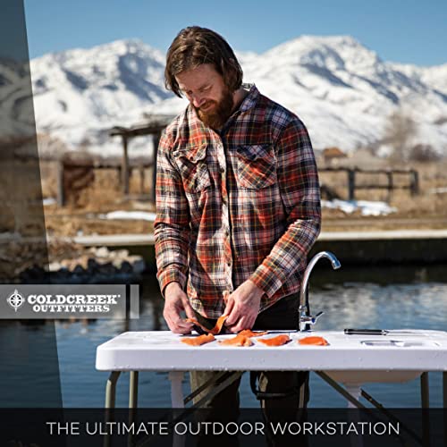 Coldcreek Outfitters Work Station Table, Portable, Foldable, Dual Sink, Rugged, Outdoor Kitchen Accessory, 40x26x33 inches, Grey