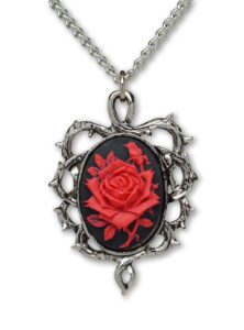 gothic red rose cameo in thorns pendant necklace