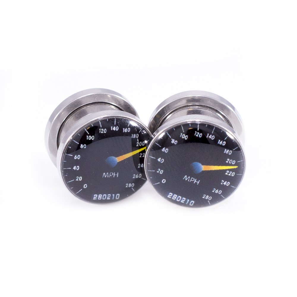 BodyJewelryOnline Pair of Speedometer Logo Screw-Fit Plugs - 2ga(6 mm) - 1/2"(12 mm) 316L Surgical Steel (11mm - 7/16 inch)